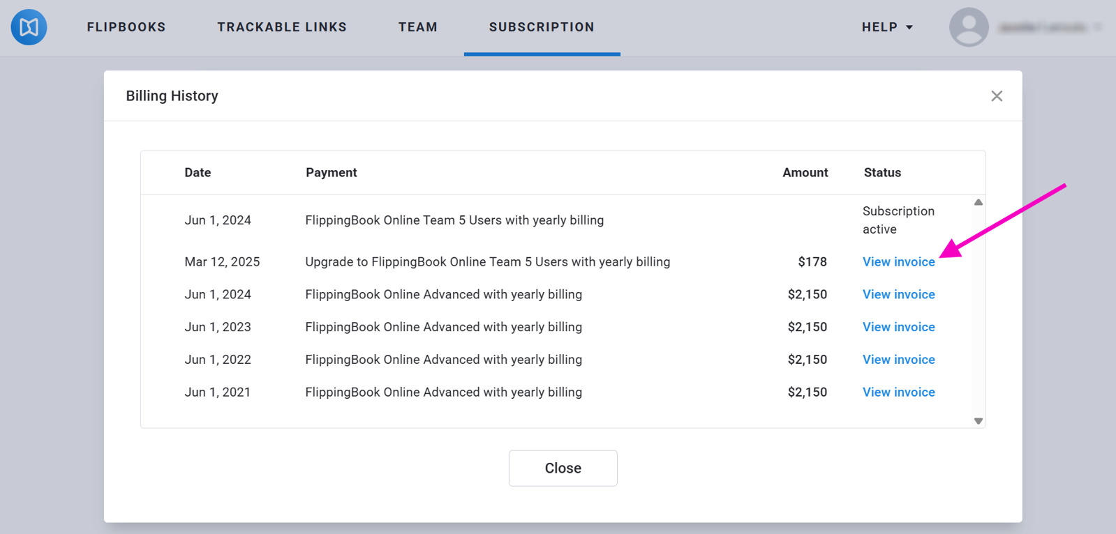 Where are my invoices and subscription data? | FlippingBook